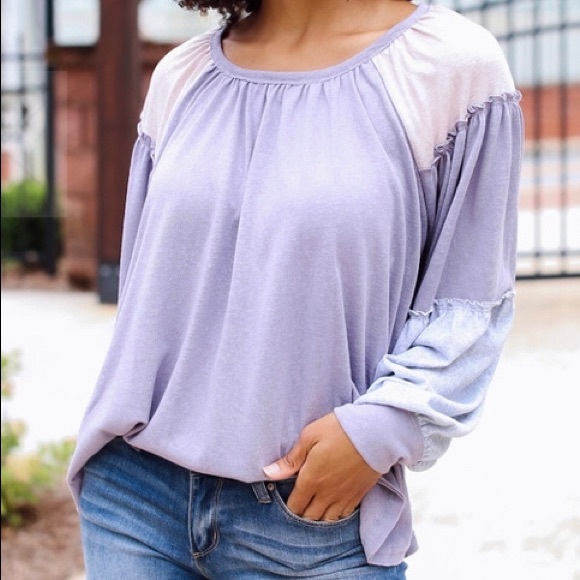 Tops | New Oversized Color Block Top In Lilac Large | Poshmark